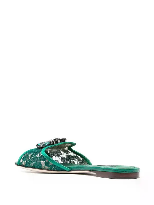 Dolce & Gabbana Bianca Rainbow Lace Brooch-detail Sandals - Green