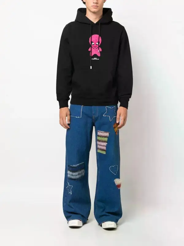 Gcds Alien-patch Cotton Hoodie - Black