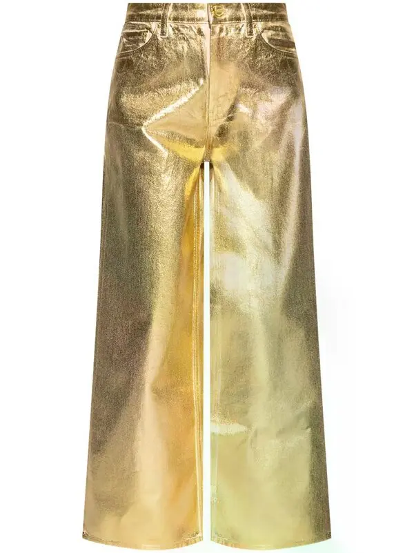 GANNI Metallic-effect Organic Cotton Denim Jeans - Gold