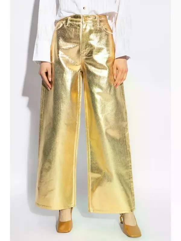 GANNI Metallic-effect Organic Cotton Denim Jeans - Gold