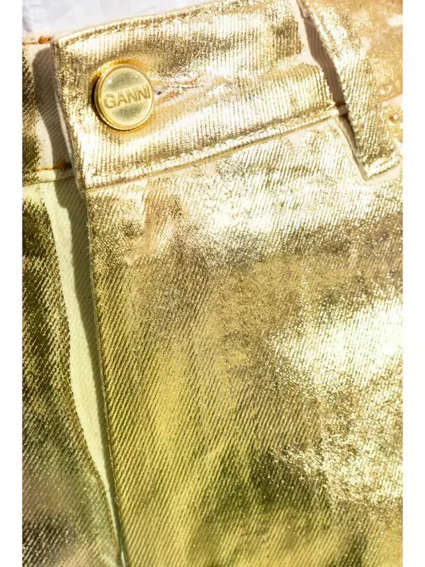 GANNI Metallic-effect Organic Cotton Denim Jeans - Gold