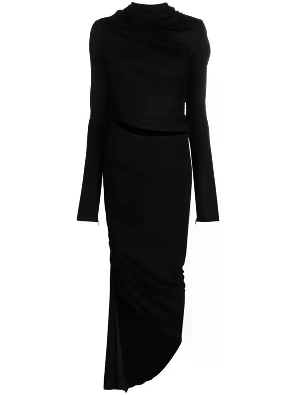 ANDREĀDAMO Asymmetric Draped Midi Dress - Black