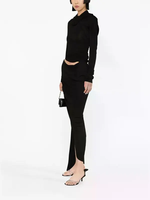 ANDREĀDAMO Asymmetric Draped Midi Dress - Black