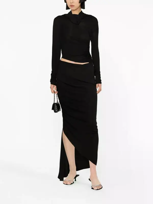 ANDREĀDAMO Asymmetric Draped Midi Dress - Black