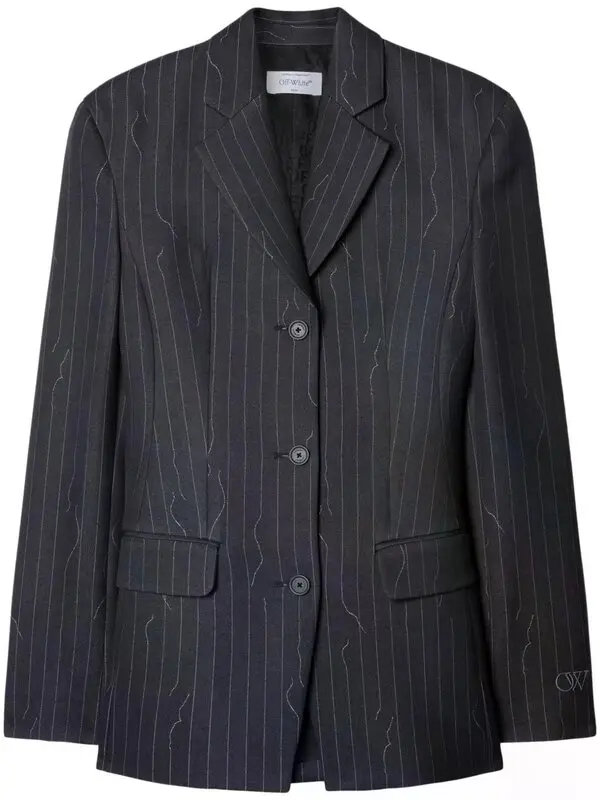 Off-White Pinstripe Virgin Wool-blend Blazer