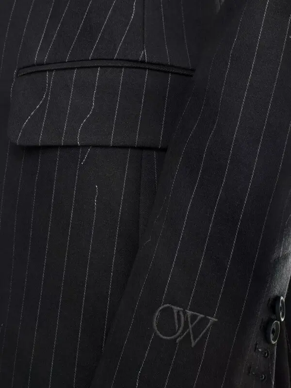 Off-White Pinstripe Virgin Wool-blend Blazer