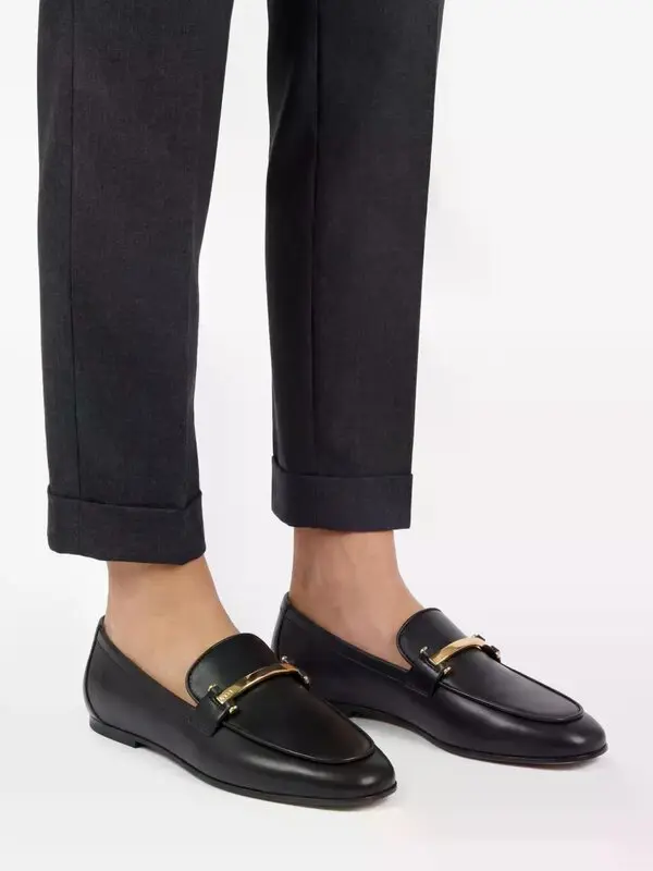 TOD'S Metal-bar Leather Loafers - Black