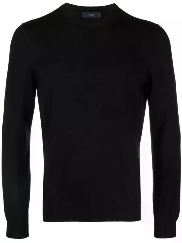 FAY Round-neck Virgin Wool Sweater - Black