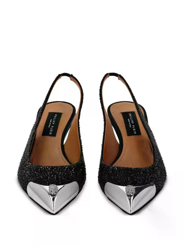 Philipp Plein Slingback Pumps With Rhinestone Embellishment - Black
