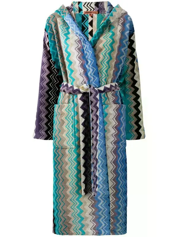 Missoni Giacomo Belted Hooded Bathrobe - Blue