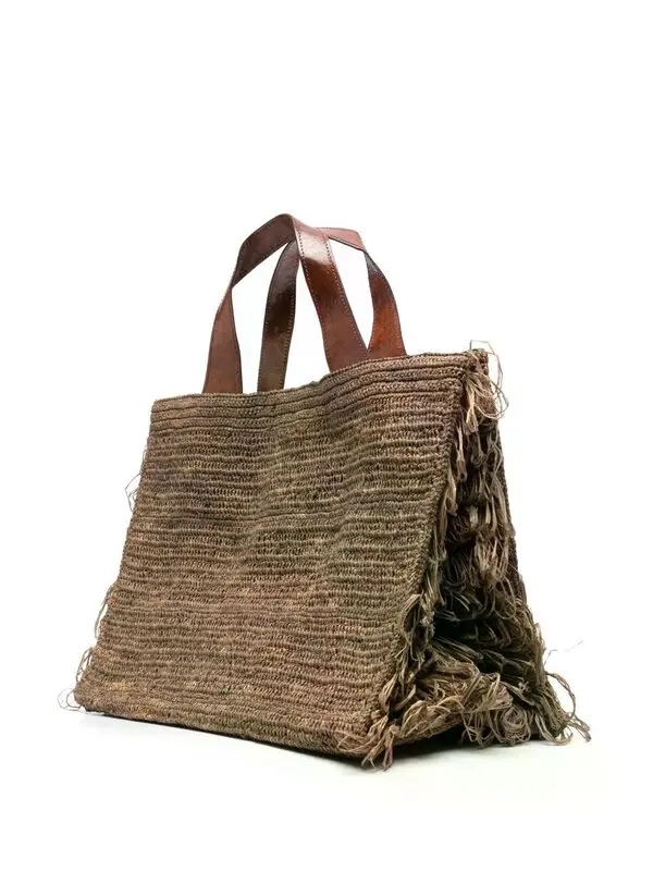 IBELIV Raffia Tote Bag With Fringed Edge - Brown