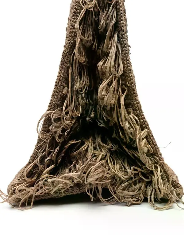 IBELIV Raffia Tote Bag With Fringed Edge - Brown