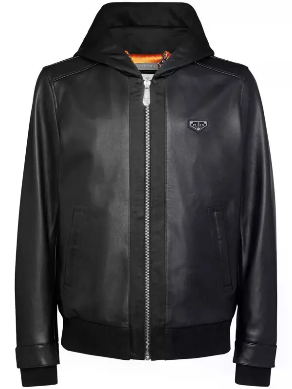 Philipp Plein Leather Hooded Bomber Jacket