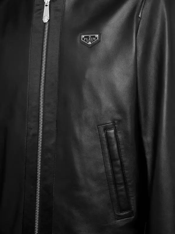 Philipp Plein Leather Hooded Bomber Jacket