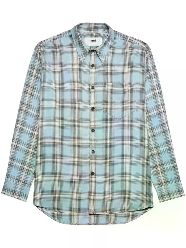 AMI Paris Long-sleeved Checkered Knitted Shirt