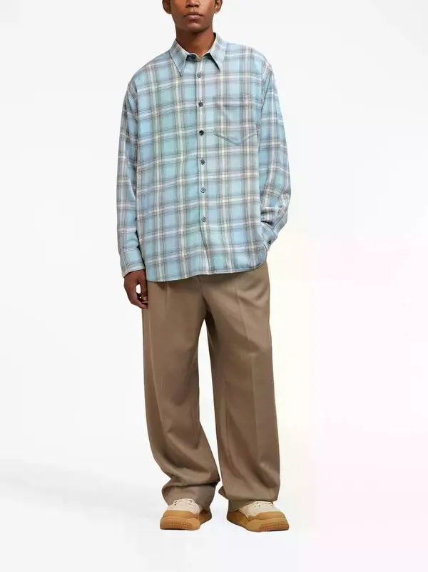 AMI Paris Long-sleeved Checkered Knitted Shirt