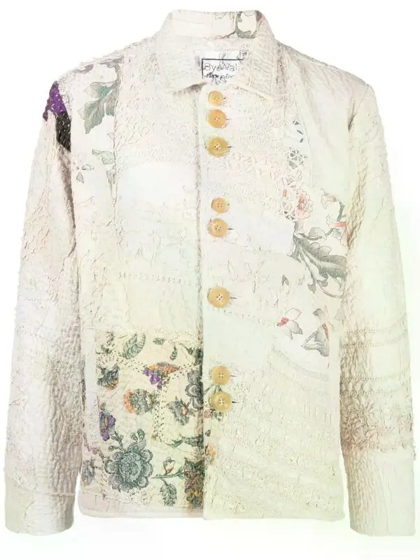 By Walid Embroidered-patchwork Cotton Shirt Jacket - Neutrals