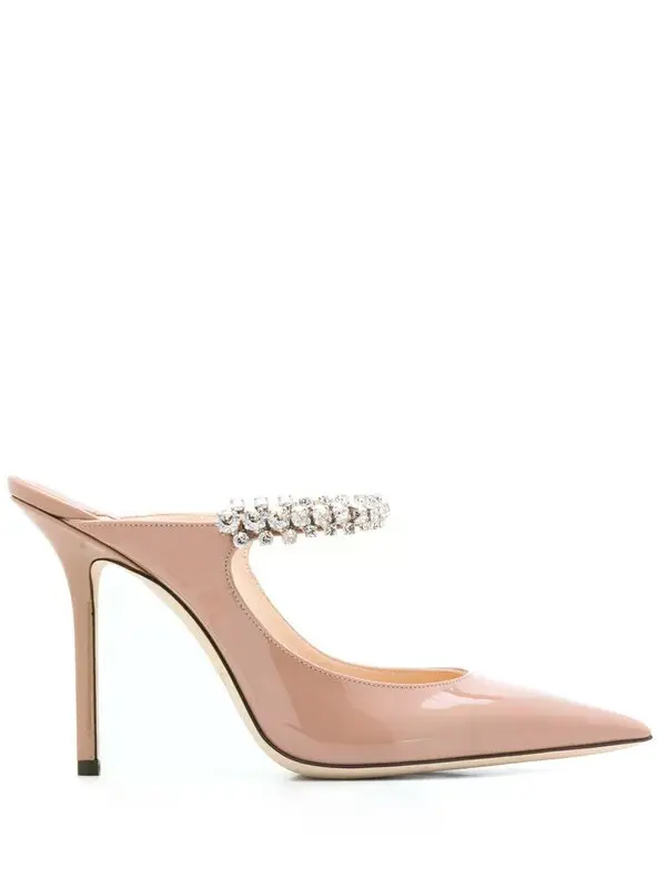 JIMMY CHOO Bing 100 Crystal Embellished Patent Leather Mules - Pink