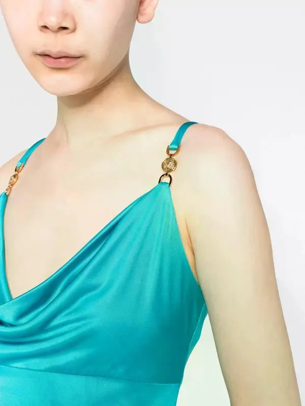 Versace Logo-plaque Cowl-neck Midi Dress