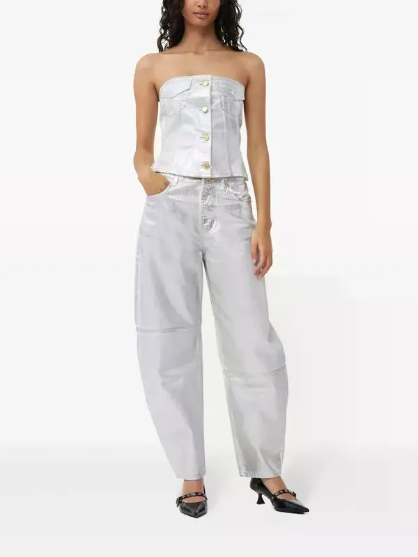 GANNI Foiled Organic Cotton Denim Top