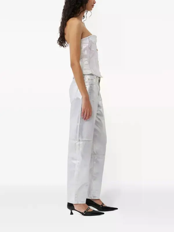GANNI Foiled Organic Cotton Denim Top