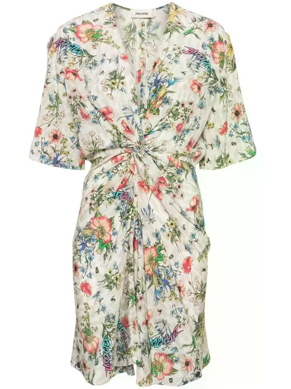 Zadig&Voltaire Rozom Twisted Garden-print Minidress - Neutrals