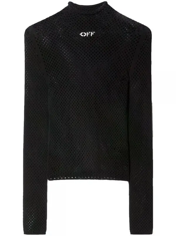 Off-White Logo-print Open-knit Turtleneck Jumper