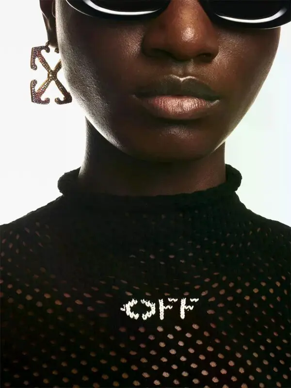 Off-White Logo-print Open-knit Turtleneck Jumper