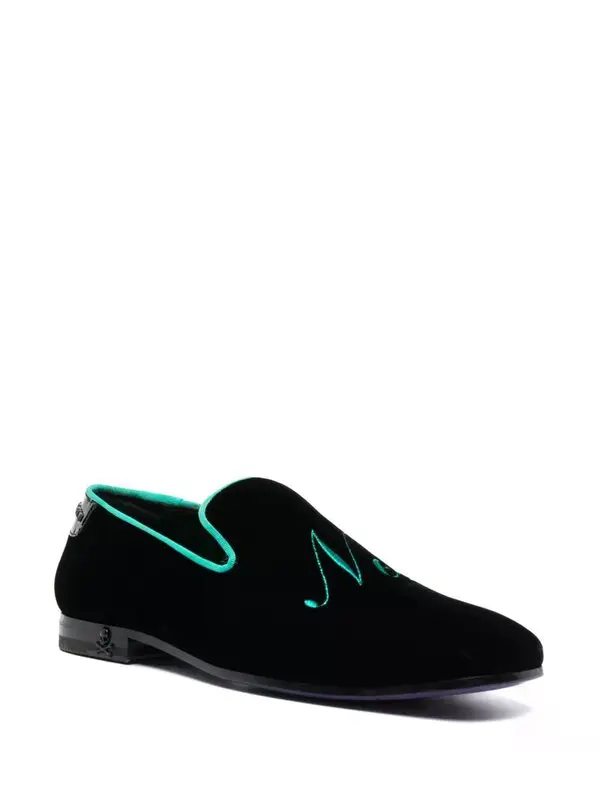 Philipp Plein Embroidered Velvet Loafers - Black
