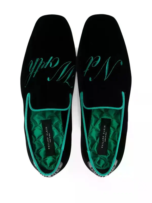 Philipp Plein Embroidered Velvet Loafers - Black