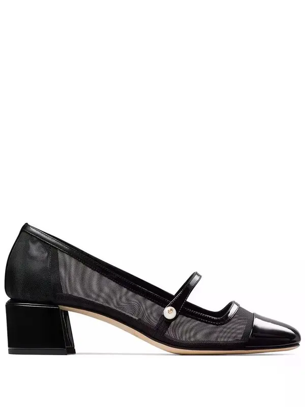 JIMMY CHOO Elisa 45 Mesh And Patent Leather Pumps With Pearl Embellishment
