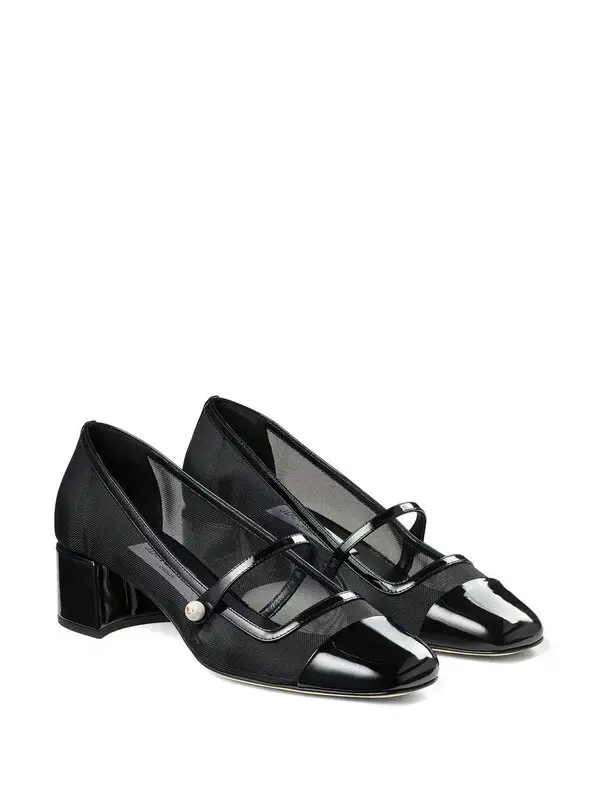 JIMMY CHOO Elisa 45 Mesh And Patent Leather Pumps With Pearl Embellishment