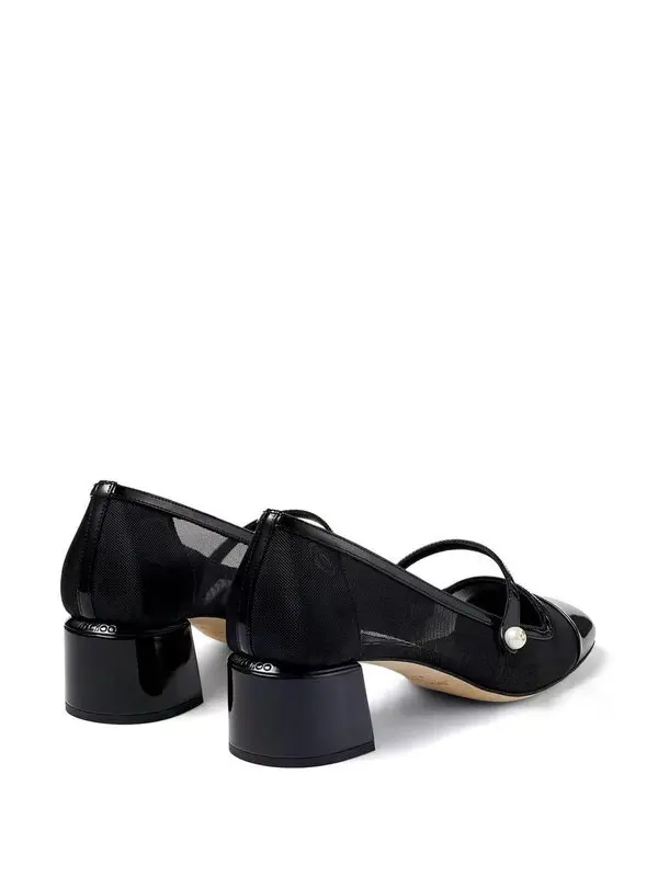 JIMMY CHOO Elisa 45 Mesh And Patent Leather Pumps With Pearl Embellishment