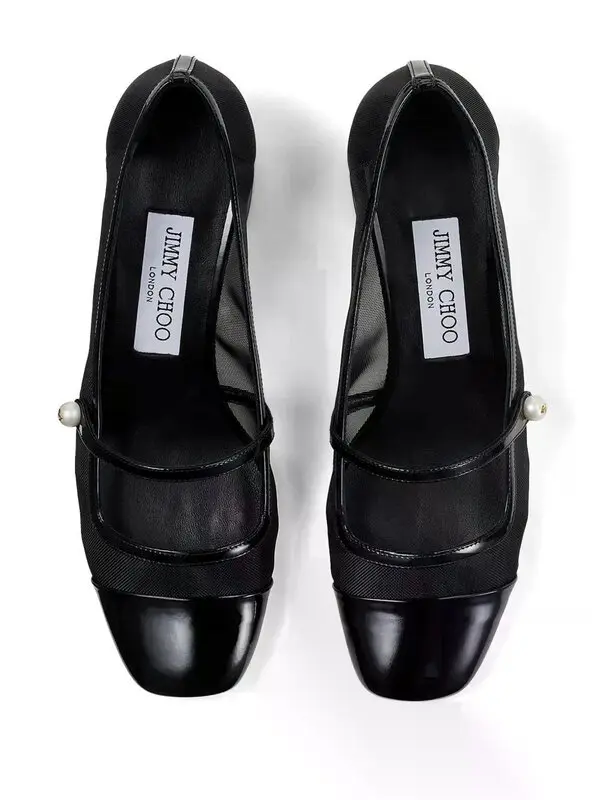 JIMMY CHOO Elisa 45 Mesh And Patent Leather Pumps With Pearl Embellishment