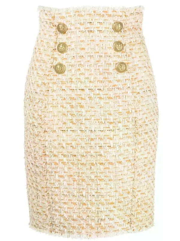Balmain Button-embellished Tweed Skirt - Neutrals