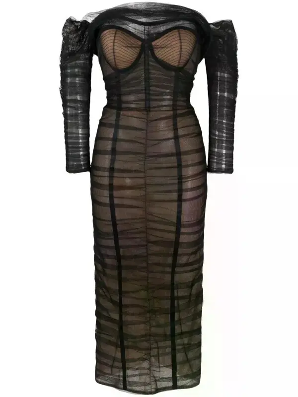 ANA RADU Strapless Ruched Midi Dress