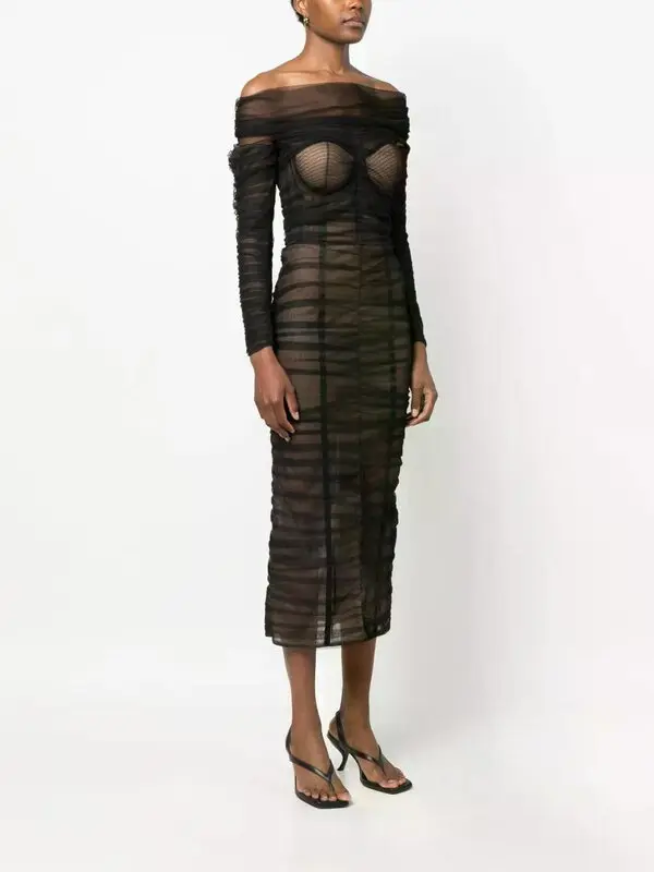 ANA RADU Strapless Ruched Midi Dress