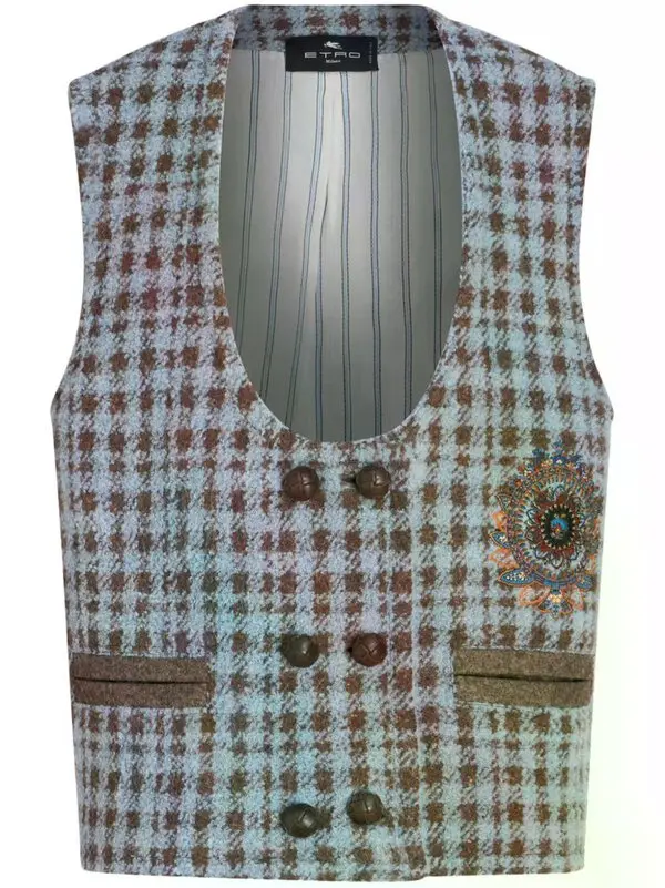 Etro Houndstooth Embroidered Gilet - Blue