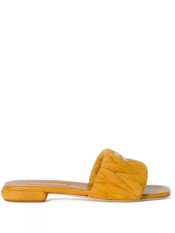 Miu Miu Matelassé Suede Slides - Yellow