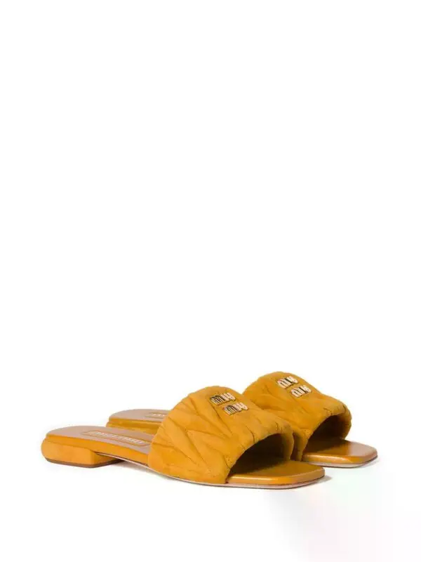 Miu Miu Matelassé Suede Slides - Yellow