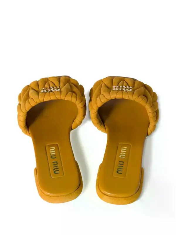 Miu Miu Matelassé Suede Slides - Yellow