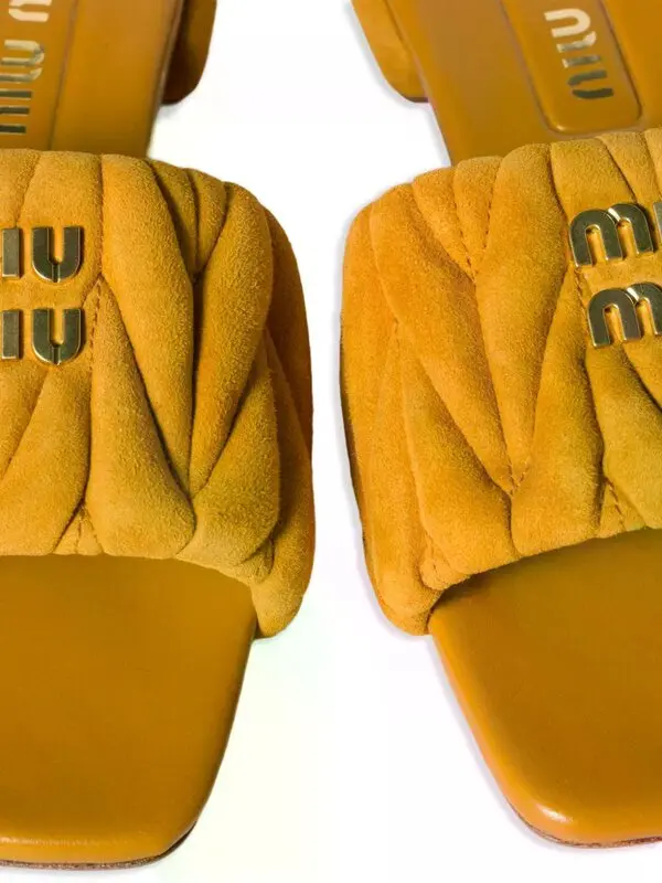 Miu Miu Matelassé Suede Slides - Yellow