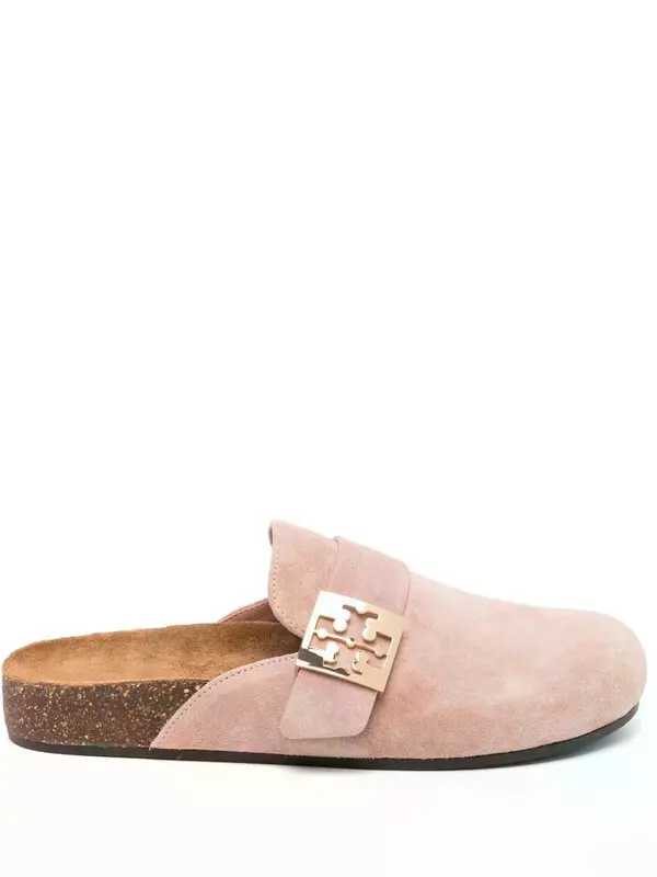 Tory Burch Mellow Suede Mules With Logo Hardware - Pink