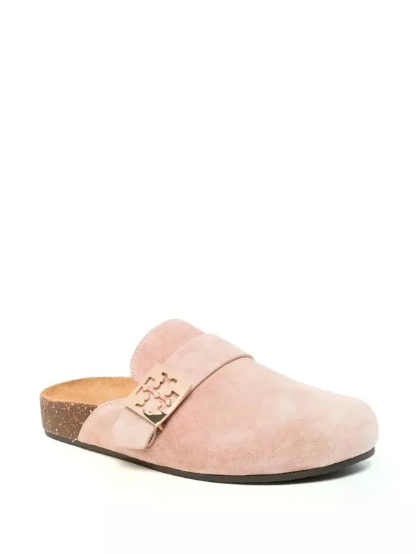 Tory Burch Mellow Suede Mules With Logo Hardware - Pink