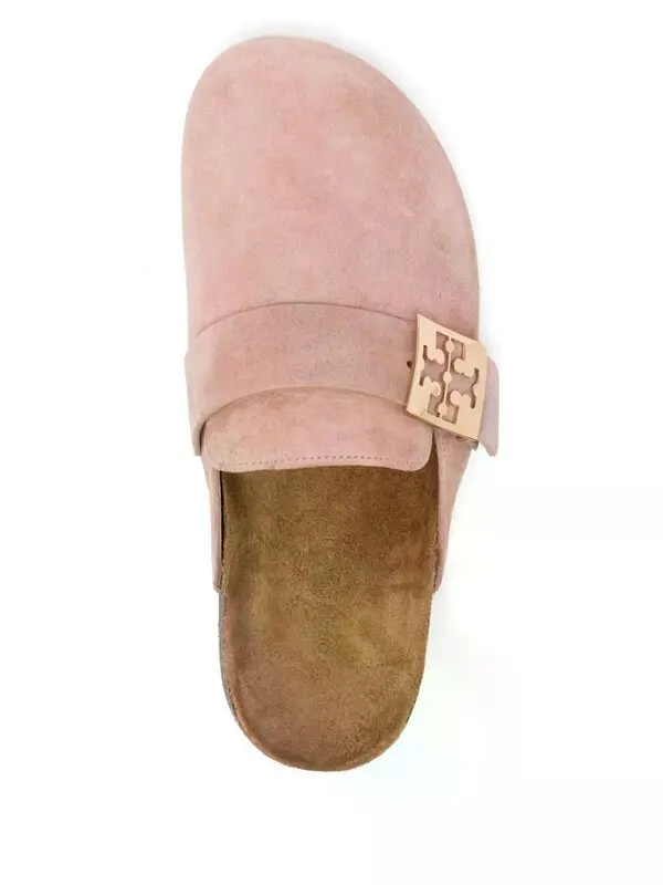 Tory Burch Mellow Suede Mules With Logo Hardware - Pink
