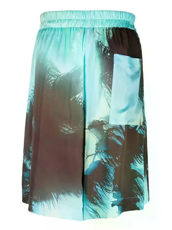 LANEUS Palm Tree-print Elasticated-waist Shorts
