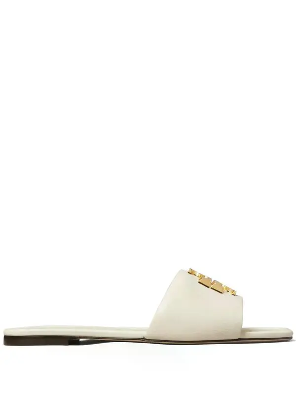 Tory Burch Eleanor Logo-plaque Leather Slides - Neutrals