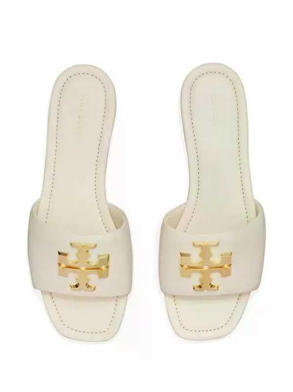 Tory Burch Eleanor Logo-plaque Leather Slides - Neutrals