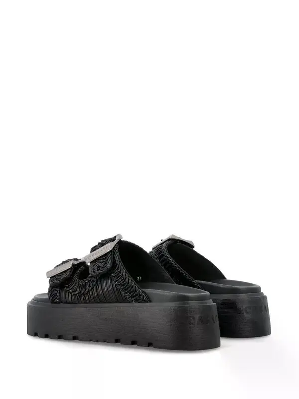 Casadei Leather Flatform Slides With Embroidered Motif - Black