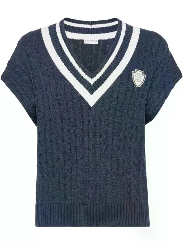 Brunello Cucinelli Cotton Cable Knit V-neck Vest